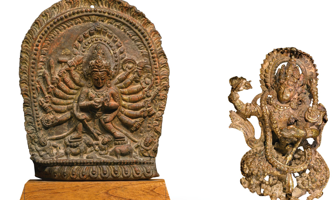 Global Nepali Museum - A COPPER DAKINI AND COPPER REPOUSSÉ DURGA PLAQUE ...