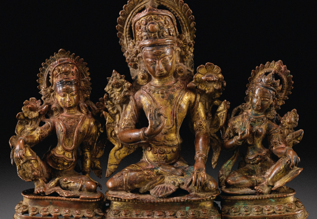 Global Nepali Museum - A GILT-COPPER ALLOY TRIAD OF INDRA AND CONSORTS ...