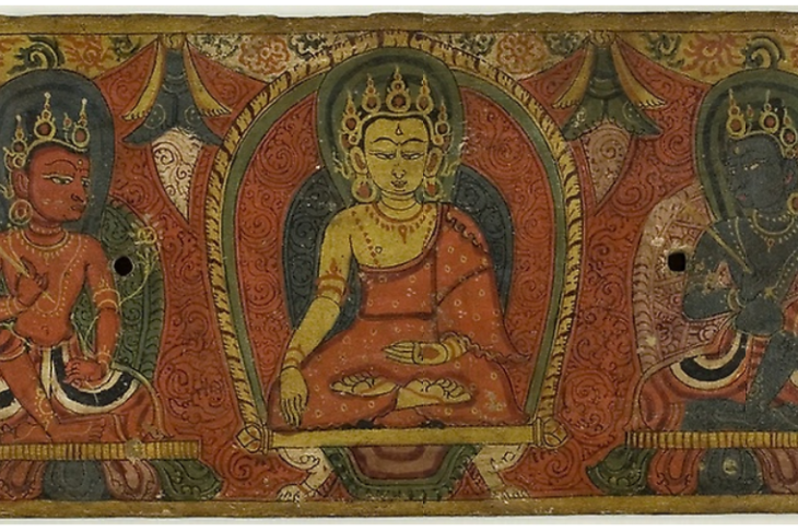 Global Nepali Museum - Manuscript Cover with Buddha, Two Bodhisattvas ...
